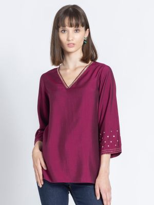 Buy SHAYE V-Neck Rani Pink Sequins Ethnic Tunic for Women (S) Online