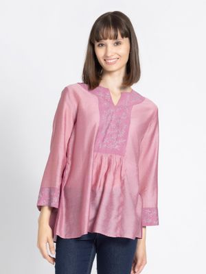 Buy SHAYE Round Neck Mauve Zari Embroidered Ethnic Tunic for Women (S ...