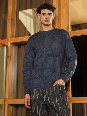 Buy Campus Sutra Mens Prussian Blue Horizontal-Jacquard Knit Pullover ...