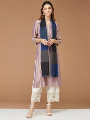 Buy Fabindia Royal Blue Wool Colorblock Stole Online