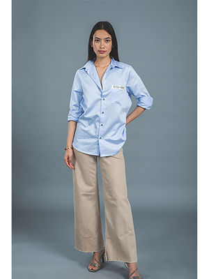 Buy Pallavi Swadi Sky Blue Pocket Swarvoski Shirt Online