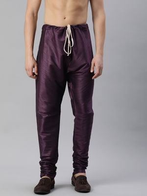 Buy Manthan Purple Art Silk Solid Churidar for Men Online