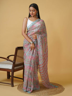 Buy Teejh Sheer Serenity Organza Saree with Unstitched Online
