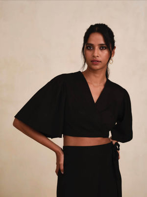 Buy Bouji Wrap Crop Top Black Online