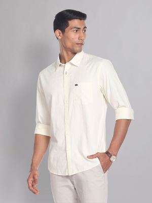 Buy AD By Arvind Geometric Print Cotton Casual Shirt Beige Online