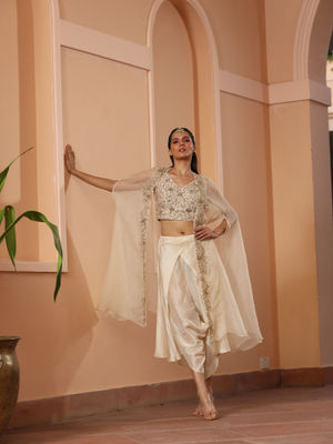 Buy SAISHA Cape With Blouse And Dhoti (Set of 3) Online