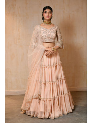 Buy SAISHA Full Jaal Choli With Three Tier Lengha And Dupatta (Set of 3 ...