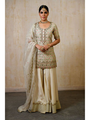 Buy SAISHA Silk Dori Work Kurti Sharara With Dupatta (Set of 3) Online