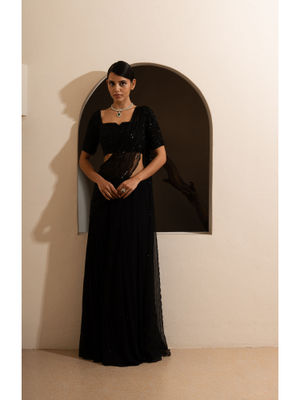 Buy SAISHA Mid Night Saree & Blouse with Stitched Online