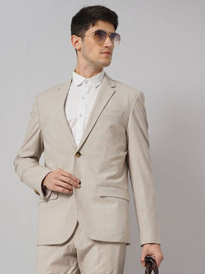 Buy CELIO Men Beige Solid Slim Fit Polyester Suit Blazer Online