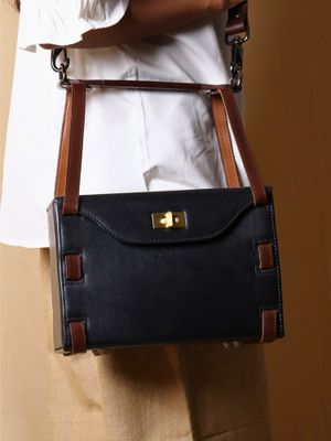 Buy The Bicyclist Black Genuine Leather Structured Box Shoulder Handbag ...