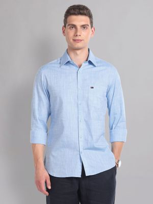 Buy AD By Arvind Solid Patterned Slim Fit Summer Shirt Online