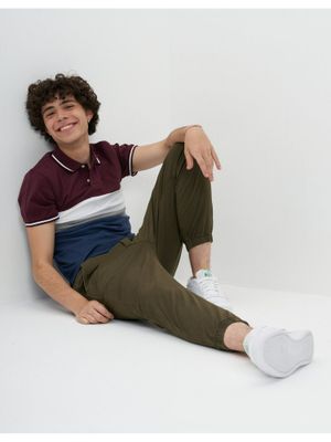 Buy American Eagle Men Maroon Tipped Colorblock Pique Polo T-Shirt Online