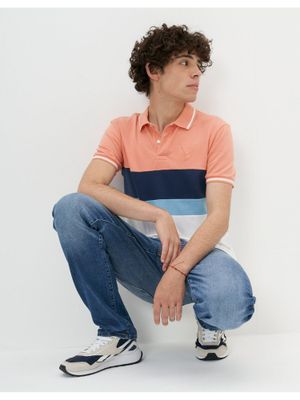 Buy American Eagle Men Orange Tipped Colorblock Pique Polo T-Shirt Online