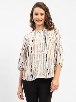 Buy Madame Abstract Print Off-White Regular Top Online