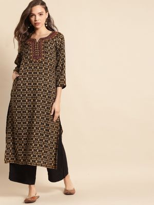 Buy Rangmayee Women Yellow & Black Geometric Print & Embroidered ...