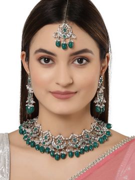 Green Stone Studded Choker Necklace Set 446JW10