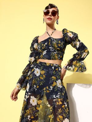 Buy ANVI Be Yourself Women Blue Printed Top With Skirt (Set of 2) Online