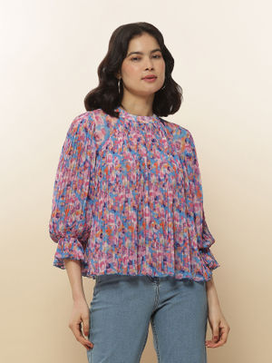 Buy Label Ritu Kumar Blue Abstract Print Top Online