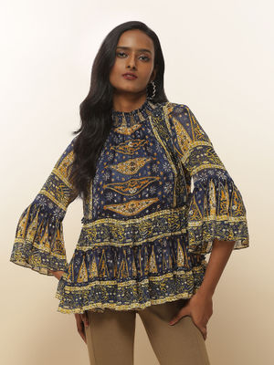Buy Label Ritu Kumar Blue Printed Top Online