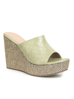 Buy VALIOSAA Textured Green Wedges Heels Online