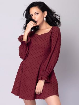 Buy FabAlley Maroon Self Design Dress Online