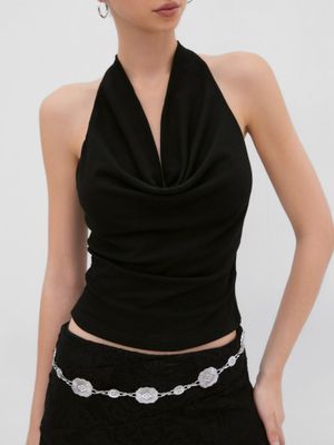 Buy Cider Cowl Neck Lace Ruched Top (S) Online