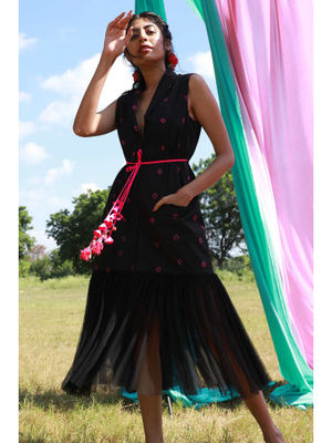 Buy Aapro Label Bandhej Tulle Jacket - Black Online