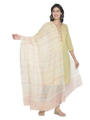Buy Shingora Beige with Rust Striped Dupatta Online
