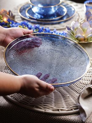 Buy Pure Home + Living Blue Textured Rim Detail Dinner Plates Online