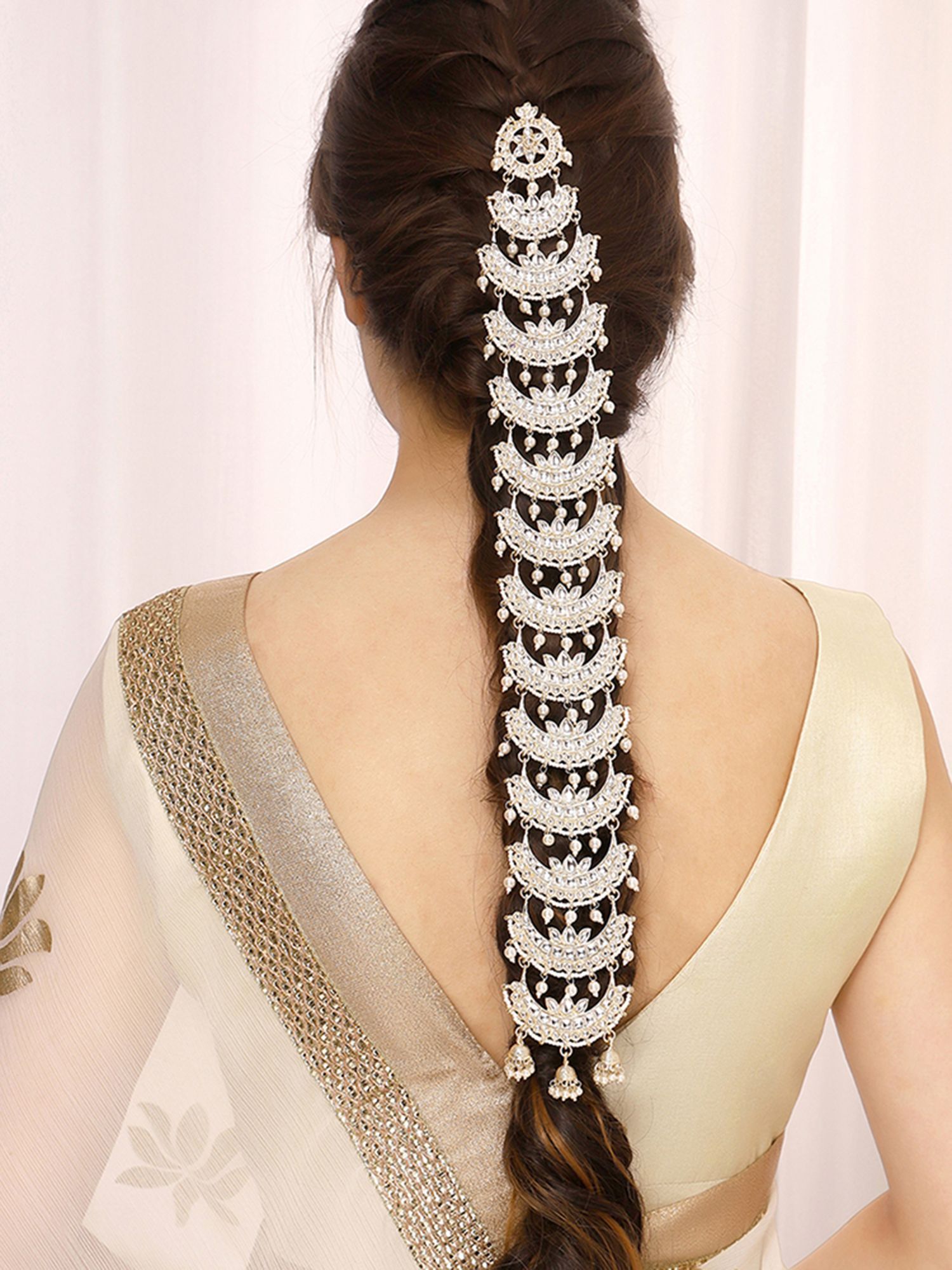 Buy Priyaasi White Kundan and Pearl Choti Hair Chain Online