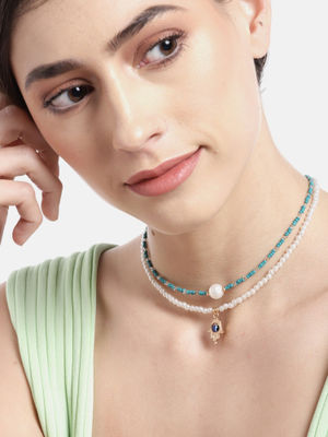 Buy Blueberry Blue And White Pearl Necklace (Pack of 2) Online