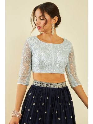 Buy Soch Silver Net Embroidered Stitched Blouse with Sequins Online