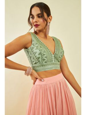 Buy Soch Light Green Net Embellished Stitched Blouse with Embroidered ...