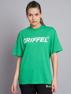 Buy Griffel Women Registered Logo Drop Shoulder Oversized Neon Green T ...