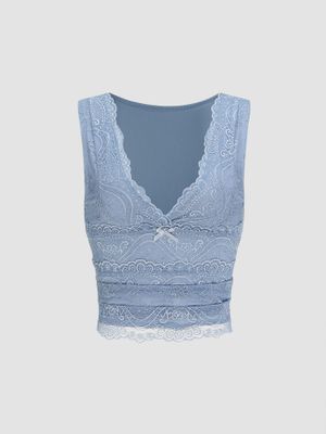 Buy Cider Blue Self Design Lace Crop Top (XXS) Online