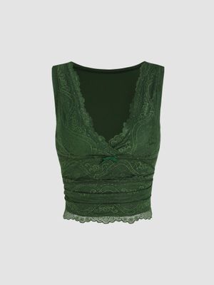 Buy Cider Green Self Design Lace Crop Top (L) Online