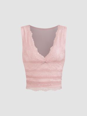 Buy Cider Pink Self Design Lace Crop Top (S) Online