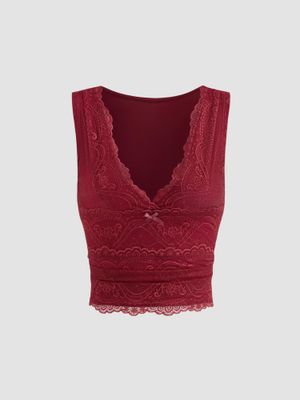 Buy Cider Maroon Self Design Lace Crop Top (XXS) Online