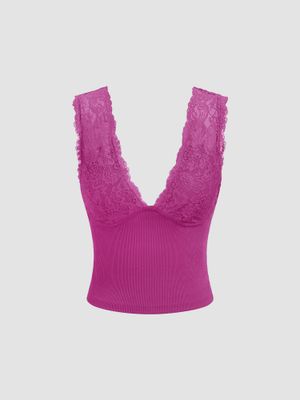Buy Cider Pink Lace V Neck Cami Crop Top (XS) Online