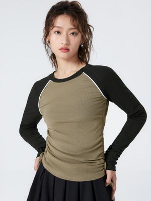 Buy Cider Camel Raglan Sleeve Patchy Long Sleeve Top (S) Online