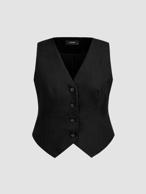 Buy Cider Black Curve & Plus V Neck Solid Button Vest (1XL) Online