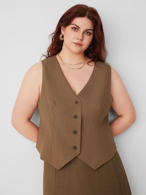 Buy Cider Brown Curve & Plus V Neck Solid Button Vest (1XL) Online