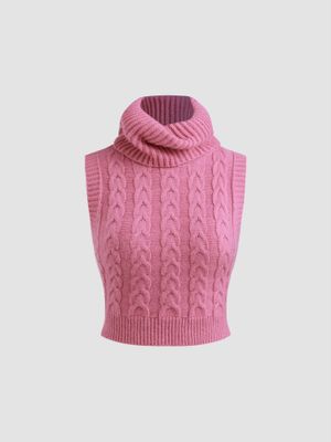 Buy Cider Pink High Neck Textured Cable Knit Crop Vest Top (S) Online