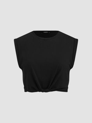 Buy Cider Black Curve & Plus Solid Twist Crop T-Shirt (1XL) Online