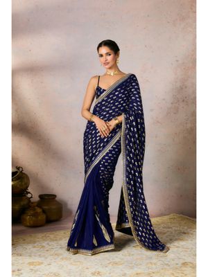 Buy Masaba Blue Whispering Lily Crush Saree with Unstitched Blouse Online