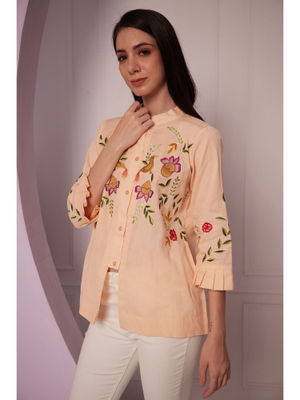 Buy FUGA Chalk Peach Embroidered Shirt Online