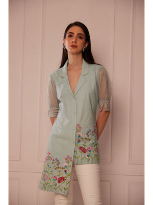 Buy FUGA Botanical Blue Embroidered Shirt online