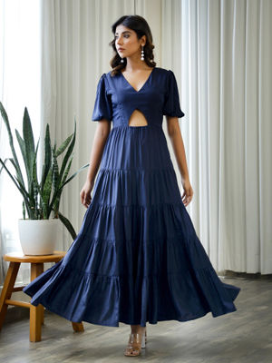 Buy Femme Sequel Midnight Blue Waist Cut Out Maxi Dress Online