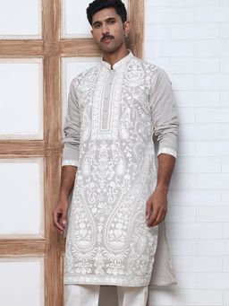 Buy Jompers Men Green Silk Mandarin Neck Embroidered Kurta (S) Online